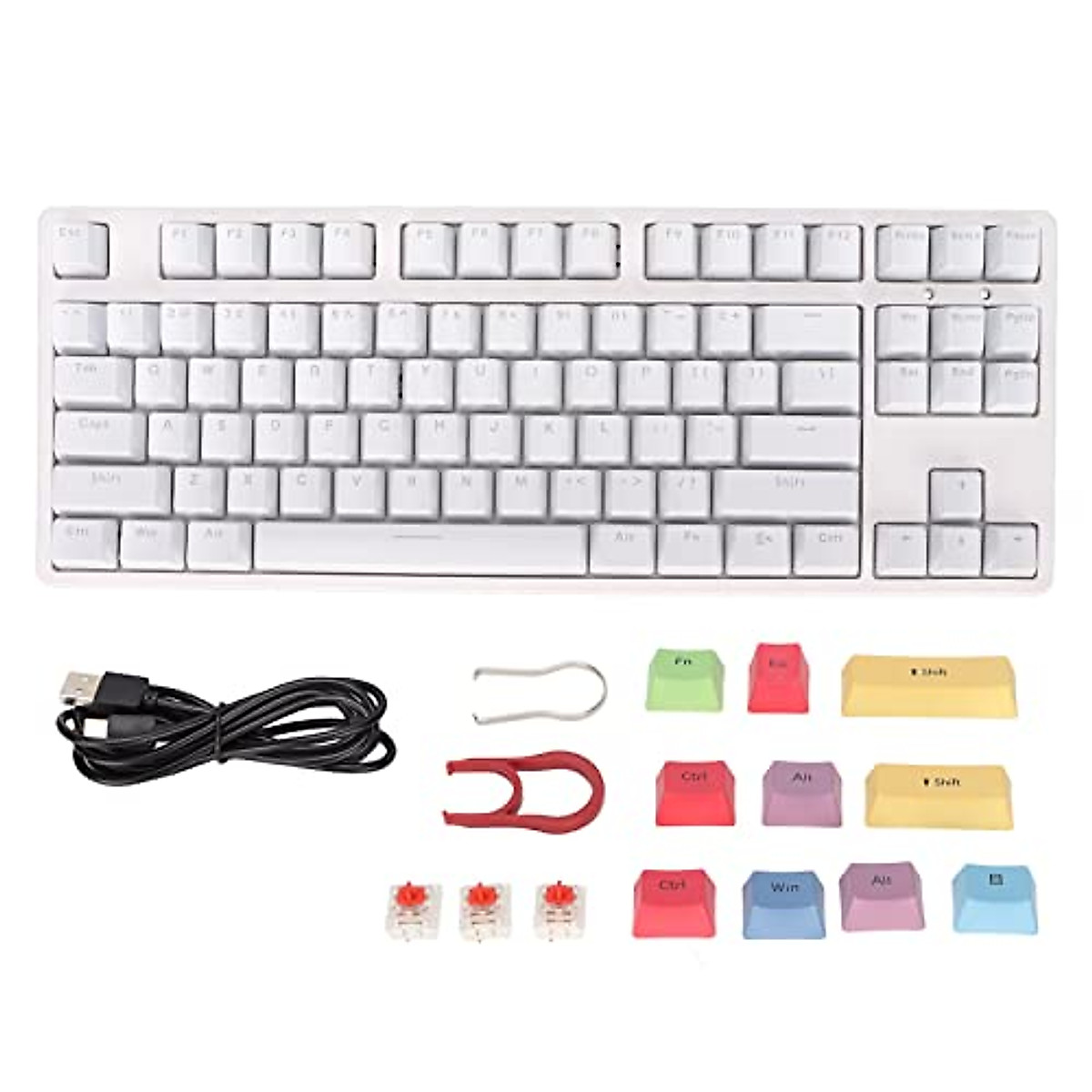 Wired Keyboard, Fashion Appearance 20 LED White Light Effects Mechanical Keyboard Ergonomic Design for Work for Home Gaming for Office(White)