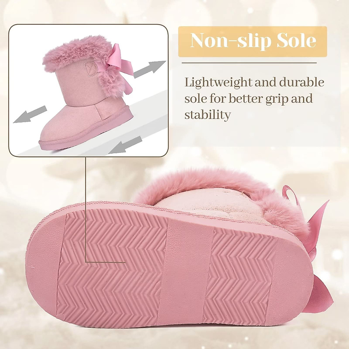FANTURE Toddler Snow Boots for Girls Boys Winter Warm Fur Lined Kids Non Slip Outdoor Shoes (Toddler/Little Kid) U421ELTX04-Pink-21