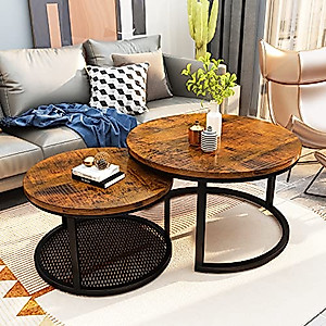 AWQM D006-F2 Nesting, 29" Coffee Table, Rustic Brown and Black