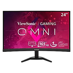ViewSonic VX2468-PC-MHD 24 Inch Full HD 1080p 165Hz 1ms Curved Gaming Monitor with AMD FreeSync Premium Eye Care Frameless HDMI and Display Port (Renewed)