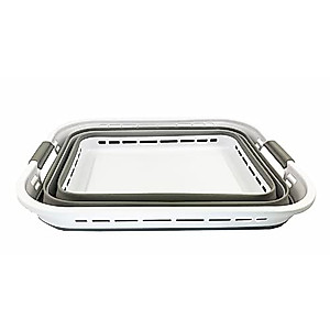 SAMMART 42L (11 Galloons) Collapsible Plastic Laundry Basket - Foldable Pop Up Storage Container/Organizer - Portable Washing Tub - Space Saving Hamper/Basket [BPA Free] (White/Grey)