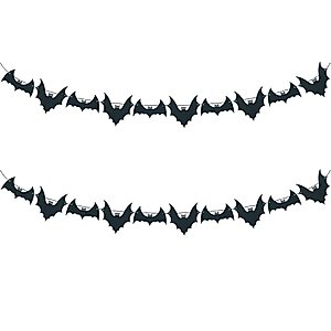 SaktopDeco 2 Pack Felt Black Bat Garland Banner Flying Bats for Fireplace Haunted House Halloween Themed Party Decorations