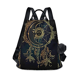 Backpack Purse for Women Fashion Ethnic Dreamcatcher Feathers Moon Sun Travel Anti-theft School Daypack College Casual Shoulder Bag Medium Size