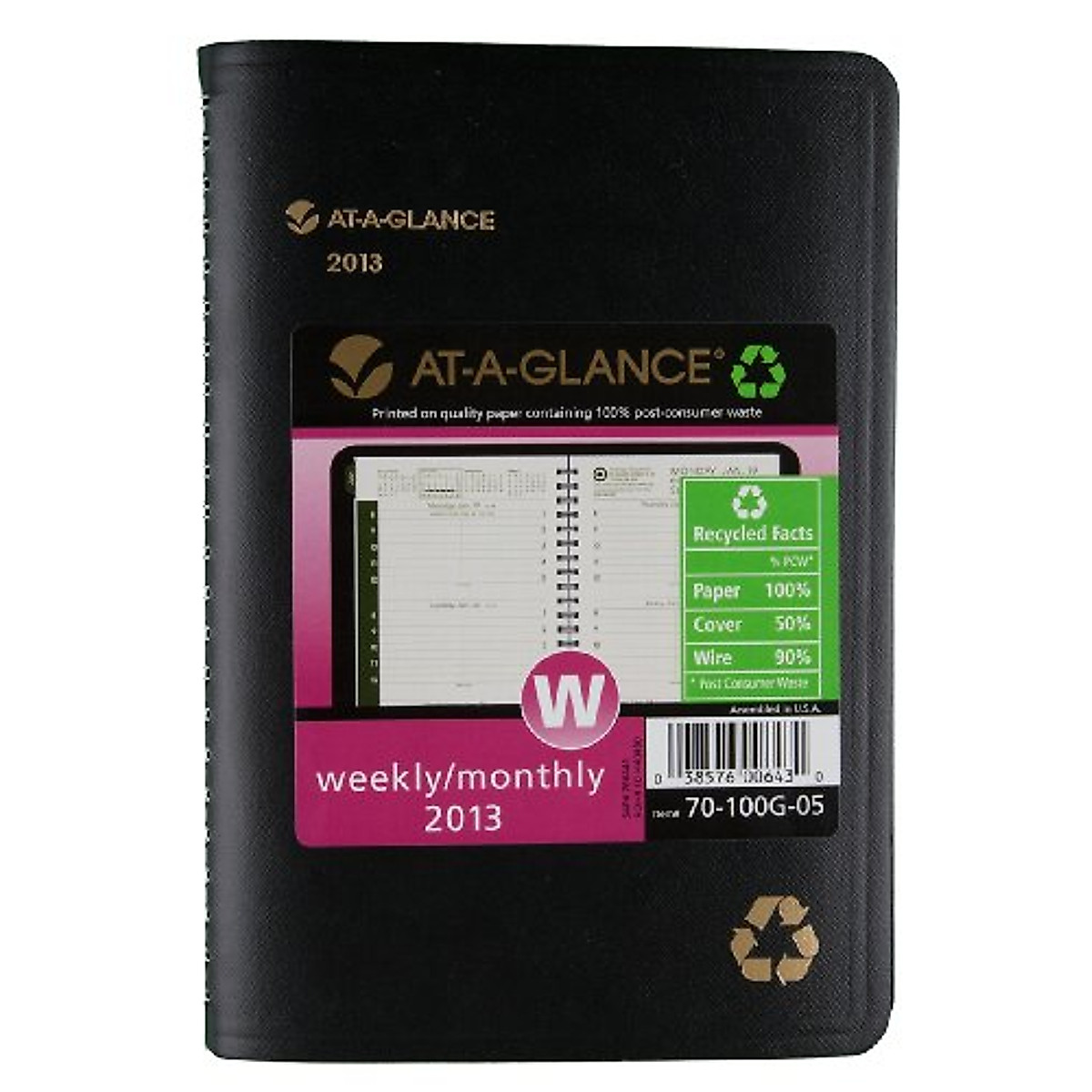 AT-A-GLANCE Recycled Weekly/Monthly Desk Appointment Book, 5 x 8 Inches, Black, 2013 (70-100G-05)