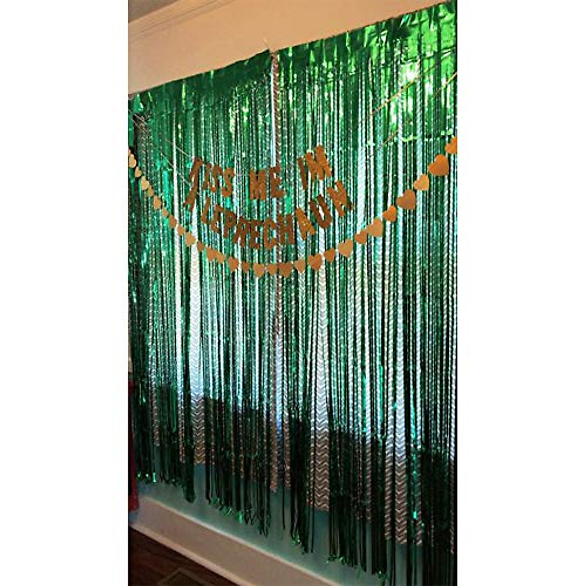 Iridescent Foil Fringe Curtains Rainforest Jungle Theme Party Supplies Birthday Wedding Party Window Door Decorations Fun Photo Booth Backdrop Props(2 Packs, (W) 3.28*(H) 6.56 Ft, Green)