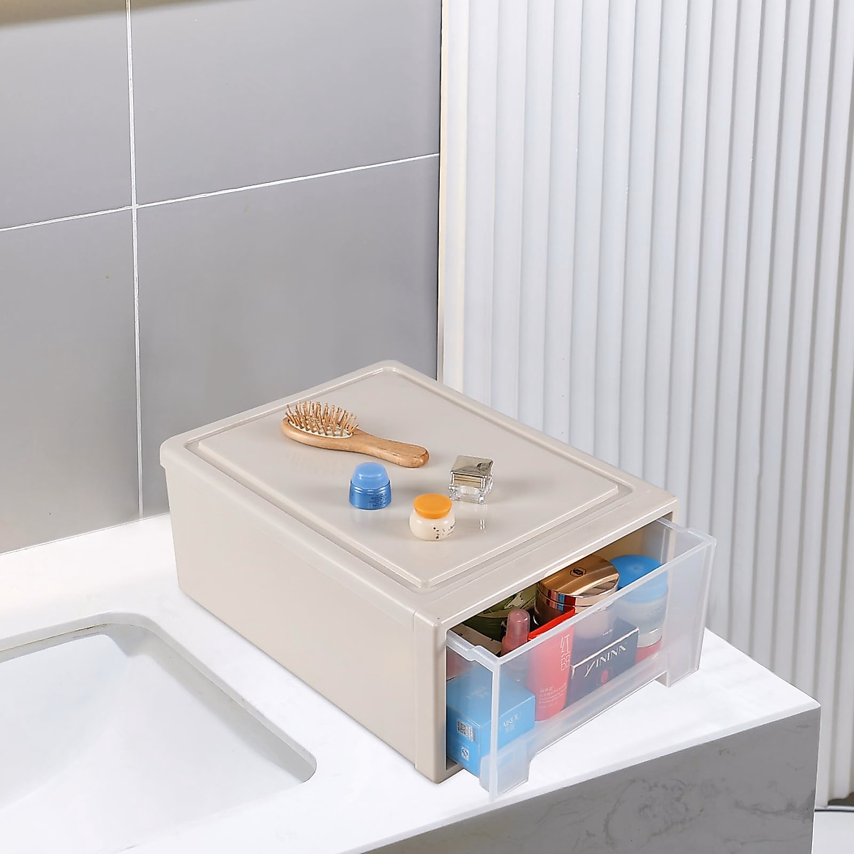 Udotry 4 Packs 18 Quart Plastic Stacking Storage Drawers, Large Stackable Drawer Unit