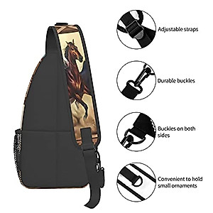 Horse Pattern Sling Bag Crossbody Backpack,Aztec Boho Ethnic Style Western Horse Chest Bag Three Horses Run In Desert Sandstorm Adjustable Shoulder Backpack Travel Hiking Casual Daypack For Men Women