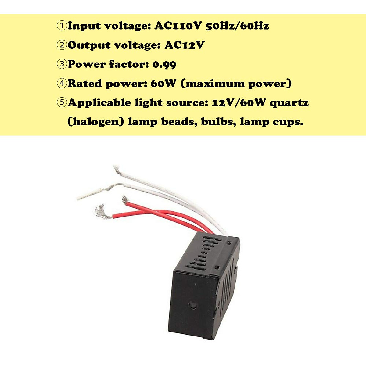 KOOBOOK 2Pcs 110V to 12V 60W Electronic Transformer Power Supply Converter Adapter for Halogen Light