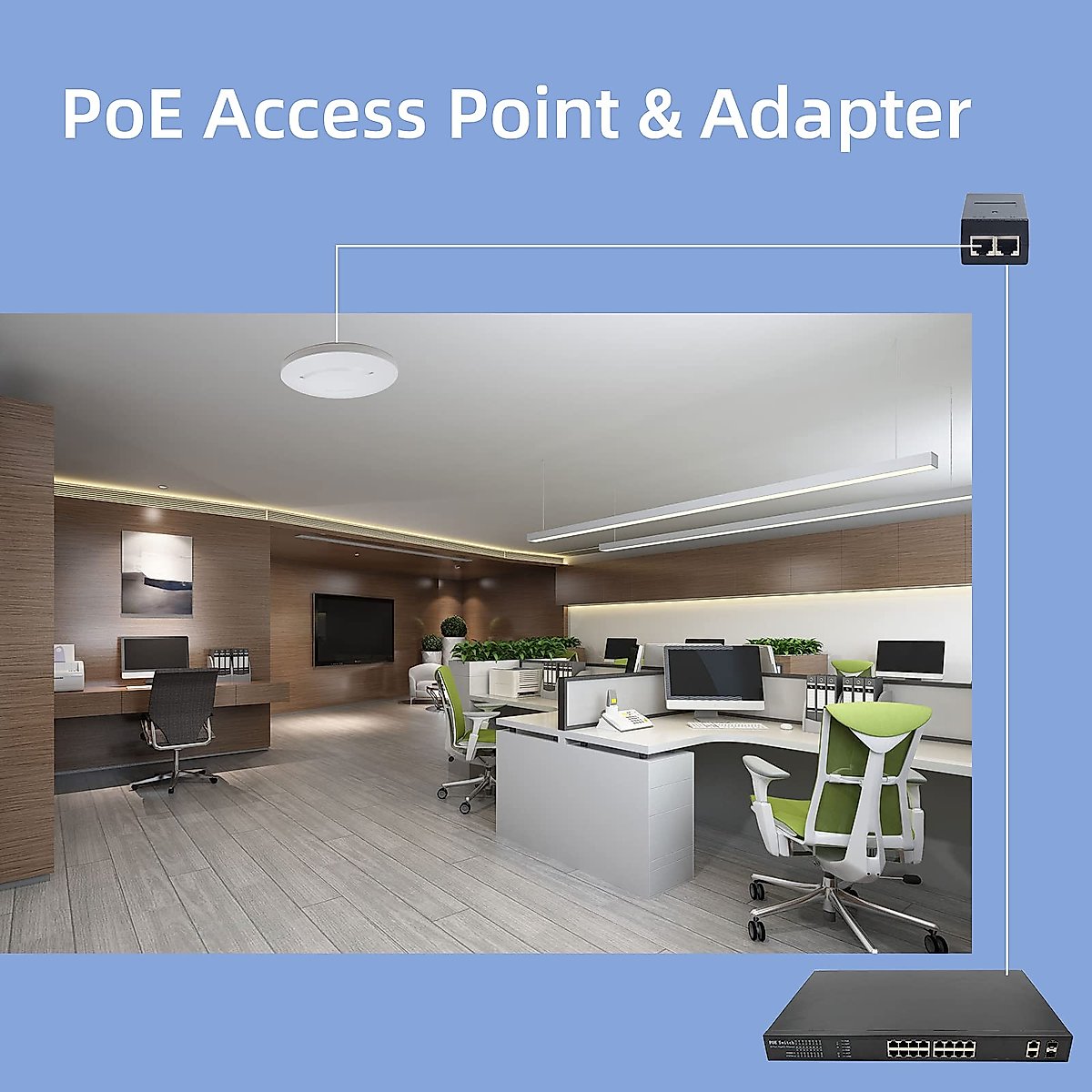 48V Gigabit Injector for PoE Powered Devices, Power Over Ethernet Desk Top Adapter, IEEE 802.3af Compliant, with 2 10/100/1000Mbps RJ-45 Port and AC Power Cord