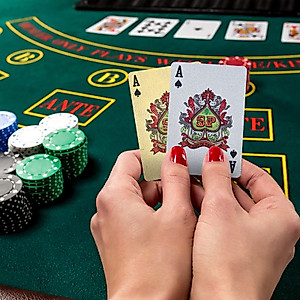 Joyoldelf 2 Decks of Playing Cards, 24K Foil Waterproof Playing Cards & Flexible Poker Cards with Box - Classic Magic Tricks Tool for Party, Game and Cardistry, 1 Gold + 1 Silver