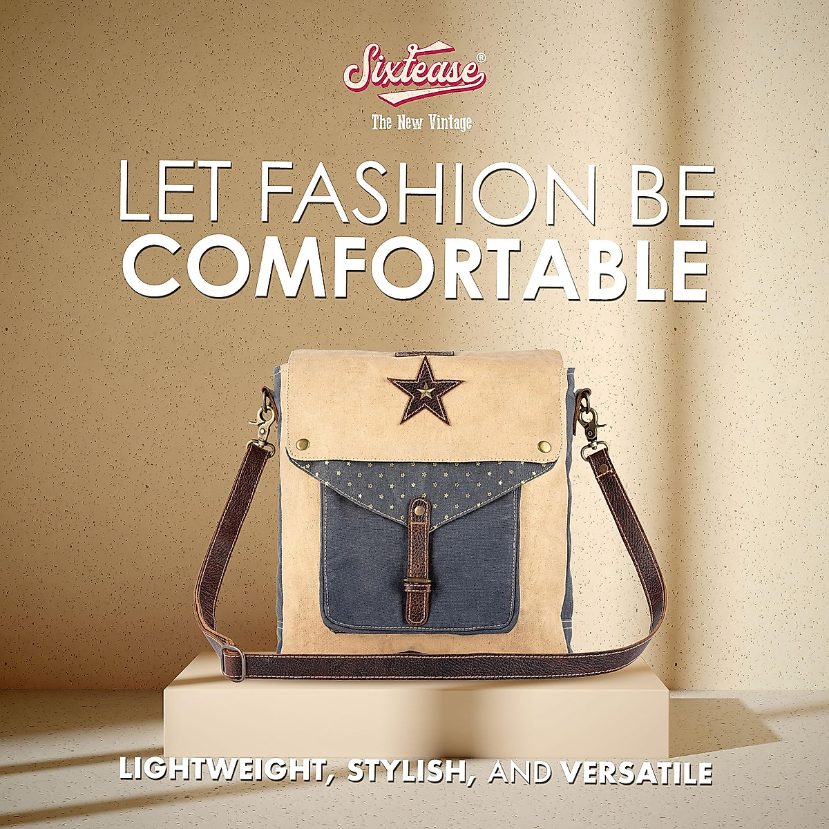 SIXTEASE Womens Shoulder Bag Vintage Style Shoulder Bags for Women - Made with Genuine Leather, Upcycled Canvas, or Hair On - Handmade, Adjustable Strap, Brass and Zinc Hardware - Carina