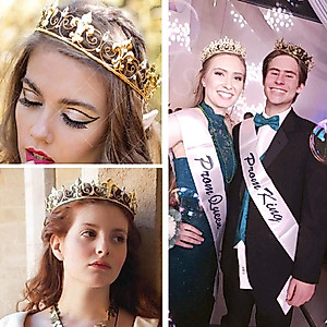 King Crown for Men Male Boy Prince 7" Gold Crystal Prom Birthday Wedding Party Tiara Headband, Large Full Round Costume Accessory Royal Cake Topper, Summer