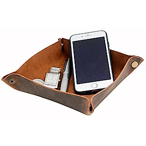 boshiho Valet Tray for Men, Leather Jewelry Catchall Key Phone Coin Box Change Caddy Bedside Storage Box (Crazy Horse Leather - Dark Brown)