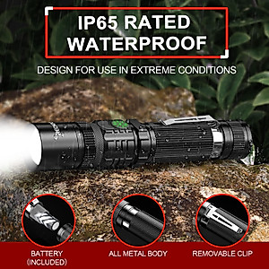 RECHOO Flashlight USB Rechargeable Double Switch S3000L LED Tactical Flashlight High Lumens Super Bright 5 Modes Zoomable Waterproof Flashlight for Camping, Emergency (Battery Included)
