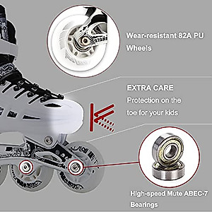 CLEBAO 4 Size Adjustable Inline Skates for Kids and Adults Flash Men and Women Inline Roller Skates Beginners Boys and Girls Blades Pu Mesh White