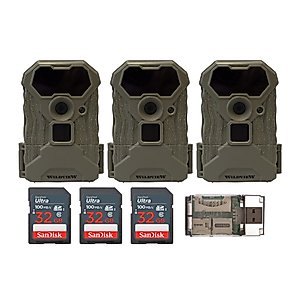 Stealth Cam Wildview Trail Camera 14MP - Fast 0.7s Trigger Speed, 60-Feet IR Range - Outdoor Wildlife Monitoring Bundle with 32GB Memory Card and High-Speed Card Reader (3-Pack)