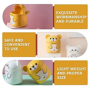 LIFKOME Cute Mini Desktop Trash Can Desktop Cartoon Bear Garbage Can Cute Plastic Trash Can Shake Cover Bucket Small Paper Basket Flipping Trash Bin for Kitchen Yellow