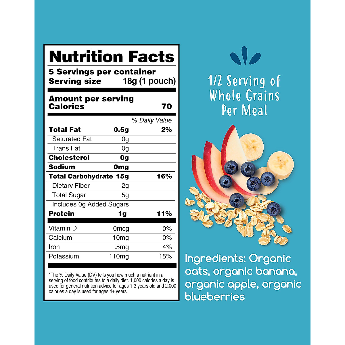 Amara Organic Baby Food - Stage 2 - Oats & Berries - Baby Cereal to Mix With Breastmilk & Water - Shelf Stable Baby Food Pouches Made from Organic Fruit and Veggies - 5 Pouches, 3.5oz Per Serving