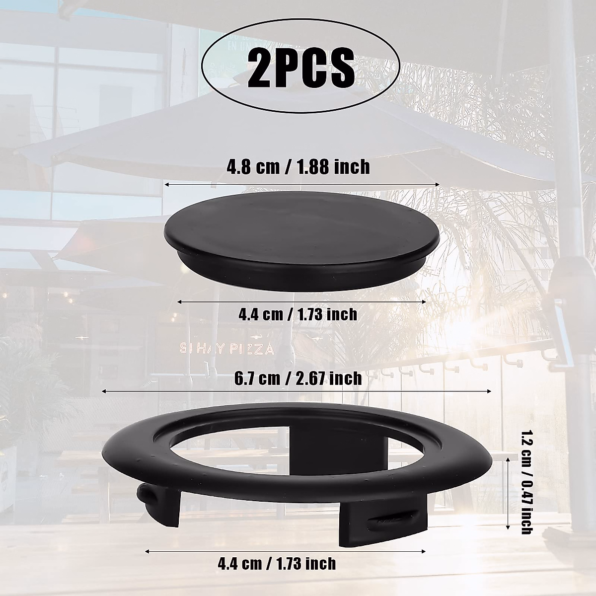 SAVITA 2 Sets Patio Table Umbrella Hole Rings and Caps, Plastic 2 Inch Patio Umbrella Hole Plug Insert Ring and Cap Set for Outdoor Activities Summer Garden Parties (Black)