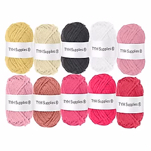 TYH Supplies 10 Acrylic Yarn Pack | 220 Yard Soft Yarn Medium Weight | Mini Beginner Assorted Yarn Set | 10 Unique Colors 22 Yard Each Skein | Multipack for Amigurumi and Crafts