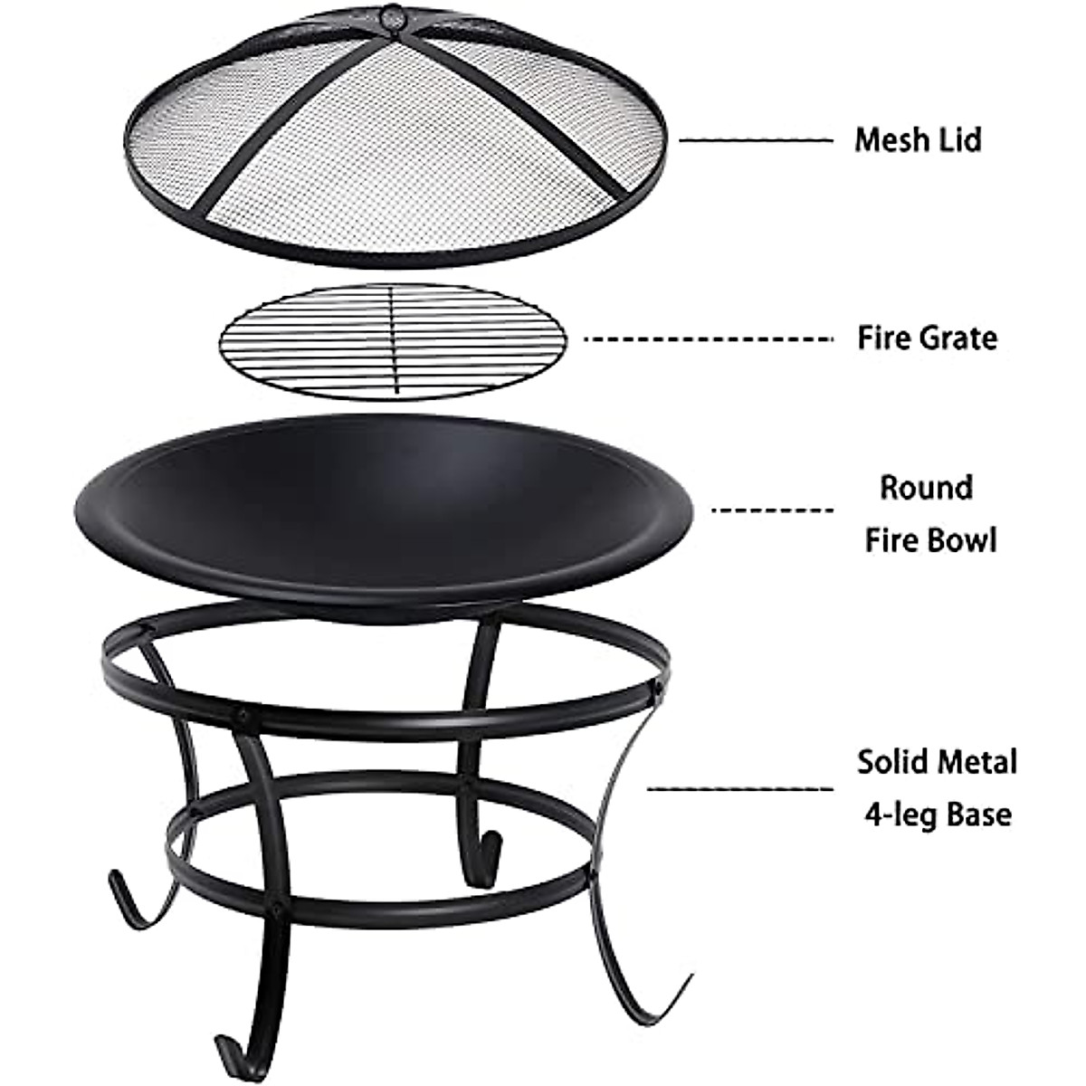 Saicool 22 Inches Portable Fire Pit for Outside Outdoor Wood Burning Patio Steel Fire Pit Bowl BBQ Grill for Camping Backyard Tailgating, Hunting Deck Picnic Porch Garden