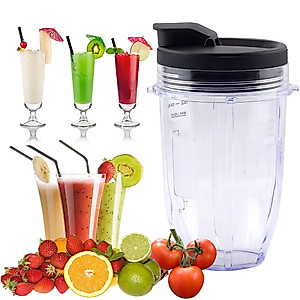 Replacement 18oz Blender Cup with Sip & Seal Lid For Nutri Ninja BL450 BL456 BL480 BL482 BL640 BL642 BL682 BN401 BN751 BN801 Foodi SS101 SS151 SS351 SS401 SS400 Ninja Blender Auto IQ Blade, 2-Pack