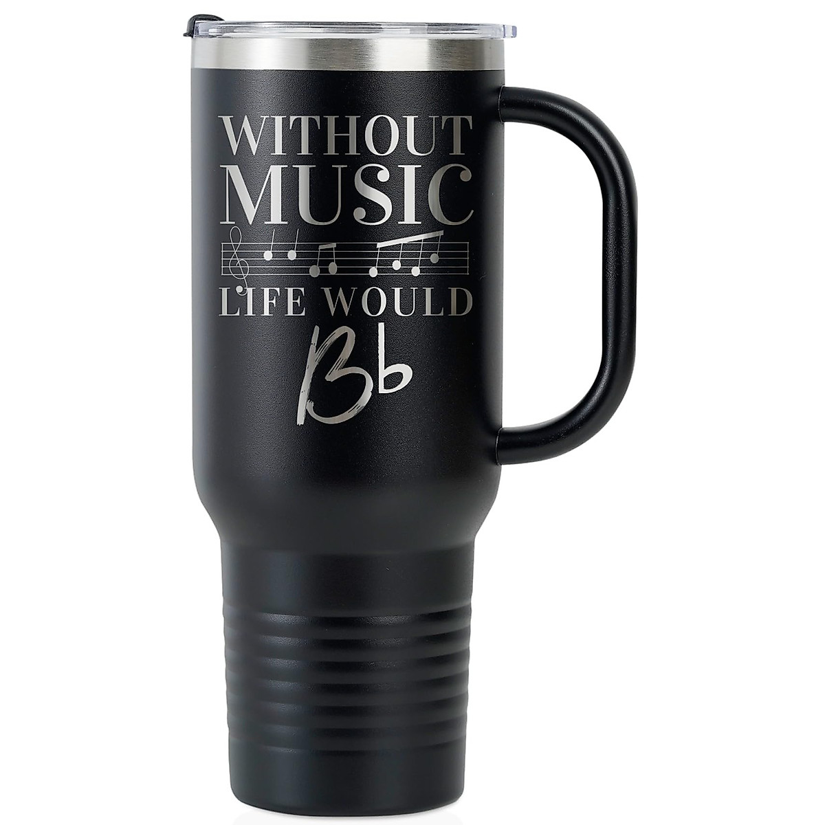 Onebttl Music Lover Gifts For Men, Women - Without Music Life Would B Flat - 40oz/1180ml Stainless Steel Insulated Tumbler with Handle, Straw & Lid - Musician Gifts, Musical Lovers Gift (Black)