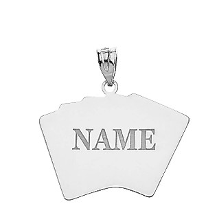 Good Luck Charms Sterling Silver Personalized Name Royal Flush of Hearts Poker Charm Pendant