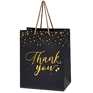 PAICUIKE 20 Pcs Black Paper Bags Thank You Gift Bags Black and Gold with Handles, Medium Sizes Gift Bags Bulk, Paper Bags for Small Business, Shopping Bags, Wedding Bags, Party Bags, Favor Bags