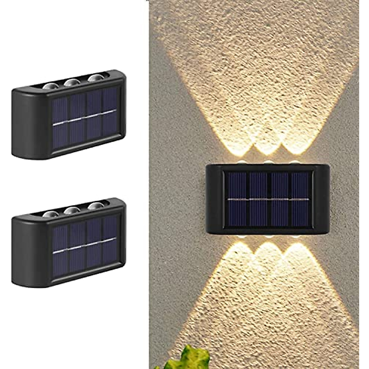 ASLIDECOR Solar Fence Lights Up and Down,2 Pack Small Solar Step Light Waterproof,Warm White Deck Lighting Illuminate Outdoor for Patio Shed Pool
