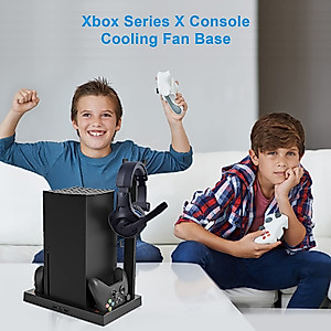 Joso Vertical Stand with Cooling Fan for Xbox Series X, with Dual Controller Charging Station, 4 Pcs Cooling Fan, Headset Stand, 1400mAh Rechargeable Battery Pack (Only for Xbox Series X)