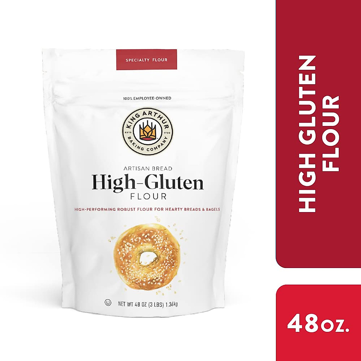 King Arthur High Gluten Flour, Contains Wheat Flour (wheat flour, malted barley flour) High Protein, 3 lb, White, 48 Ounces