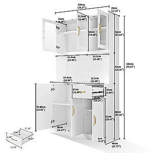 VOWNER 71'' Freestanding Pantry Cabinet with Buffet Cupboard, Kitchen Pantry Storage Cabinet with 6 Doors and Drawer, Utility Pantry for Kitchen, Dining Room,White