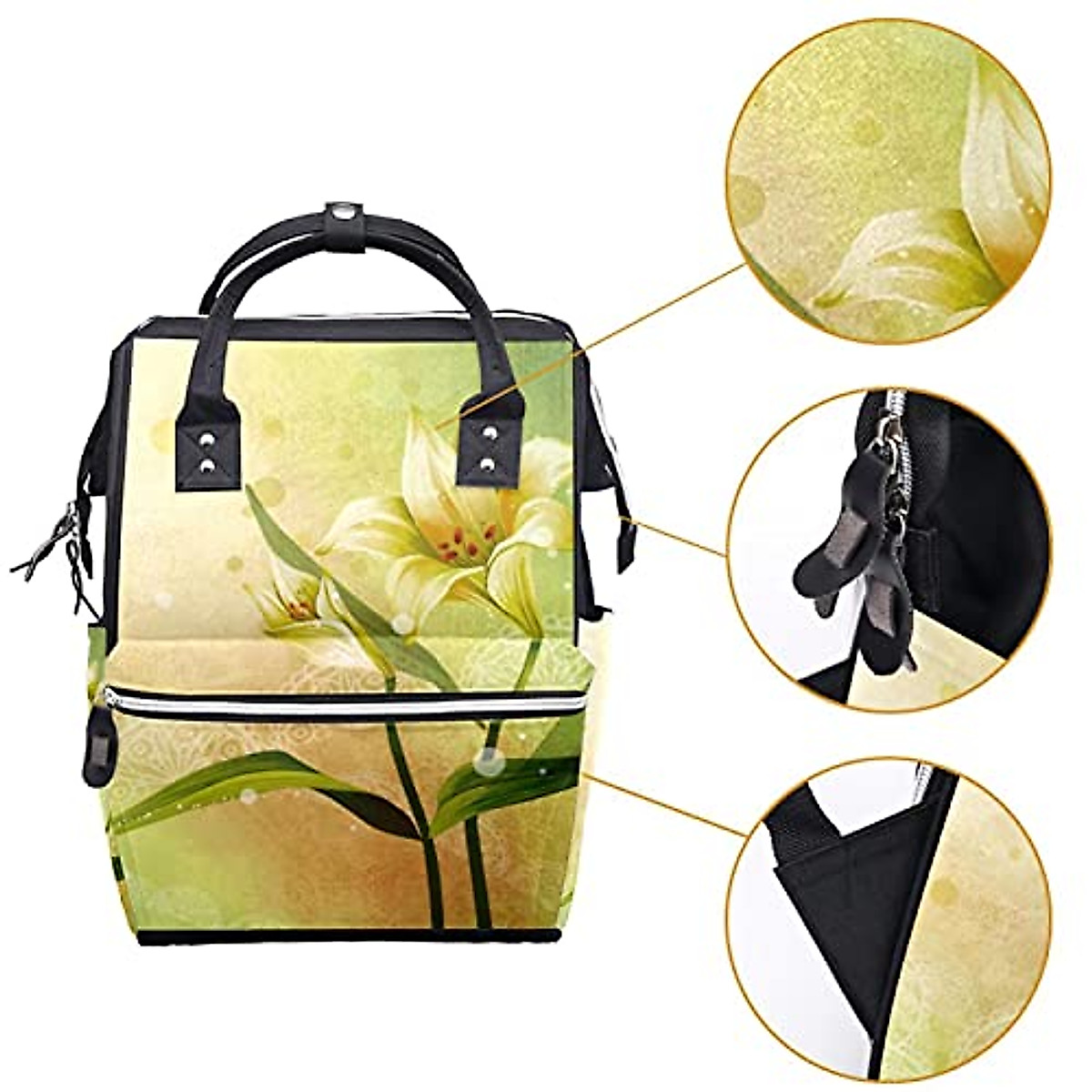 Lily Flowers Diaper Bag Backpack, Large Capacity Muti-Function Travel Backpack