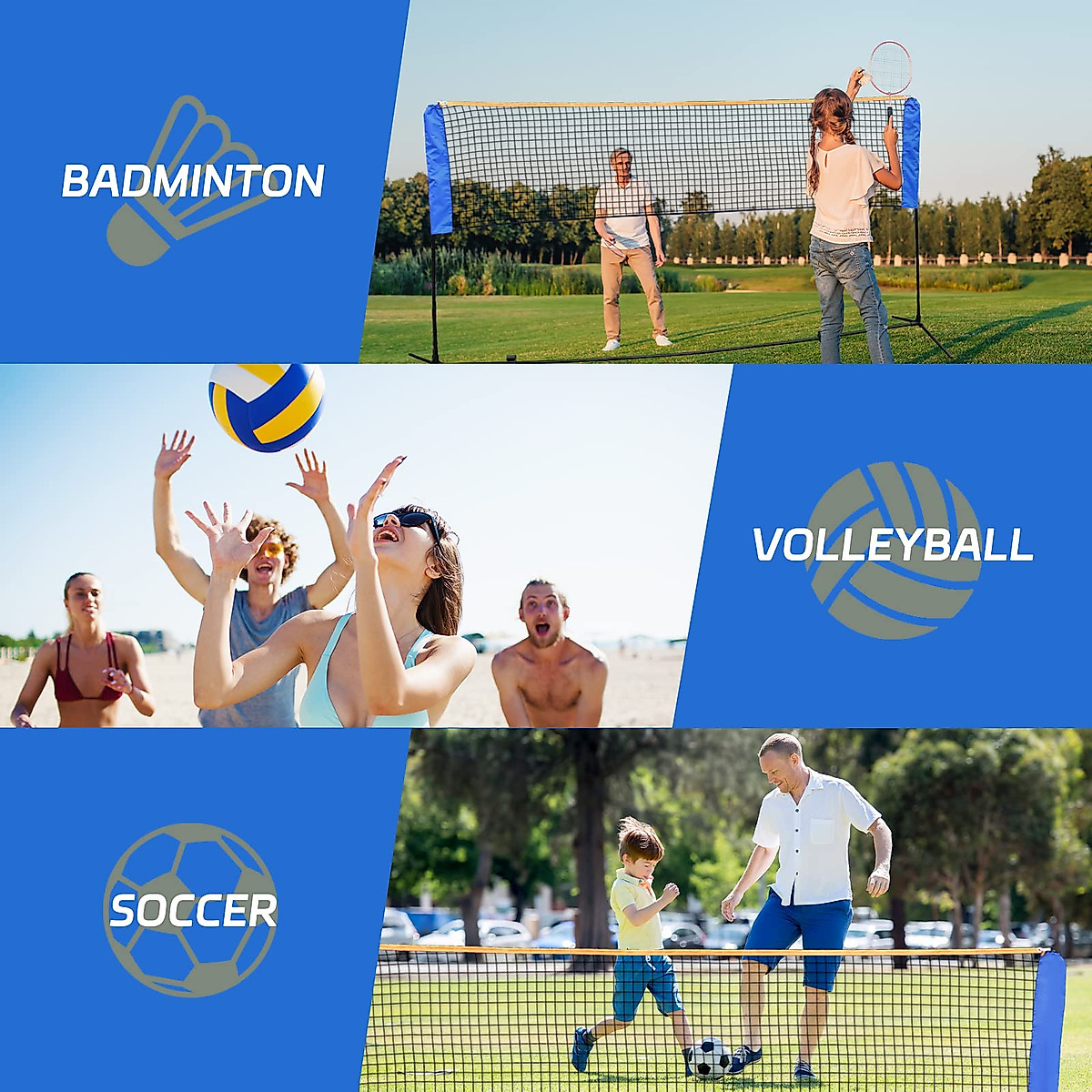 F2C Height Adjustable Portable Tennis Net, Badminton Net for Kids' Volleyball,Soccer Tennis,Pickleball, W/Steel Frame & Carrying Bag Indoor Outdoor Court Bench Backyard Driveway Gym,10FTX 5FT