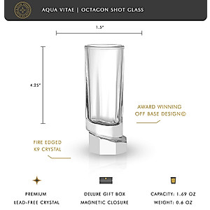 JoyJolt Aqua Vitae Shot Glass Set of 4. Crystal Shot Glasses, Round Clear Shot Glasses Set with Octagon Base. 1 – 2 oz Cups for Tequila, Limoncello, Vodka or Aperitif. Fun Christmas Gifts