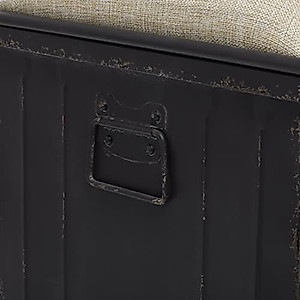 Deco 79 Farmhouse Metal Fabric Ottoman Storage Bench Tufted Footrest, Livingroom, Bedroom, Entryway, 48" L x 17" W x 19" H, Black