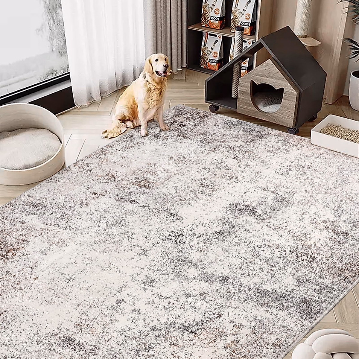 MTOUOCK Washable 8x10 Area Rugs, Modern Abstract Area Rug Washable with Non-Slip Backing, Modern Area Rugs 8 x 10 Area Rugs Indoor for Living Room Bedroom (8'x10', Gray/Rust)