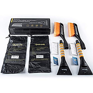 AstroAI 2 Pack 27" Snow Brush and Detachable Deluxe Ice Scraper with Ergonomic Foam Grip for Cars (Heavy Duty ABS, PVC Brush)