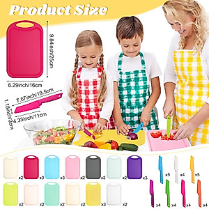Dandat 60 Pcs Kids Knife Set Kids Plastic Knife with Cutting Board Toddler Knifes Serrated Edges Kids Chopping Board Kids Cooking Utensils for Salad Fruit Preschool Cooking Class Party