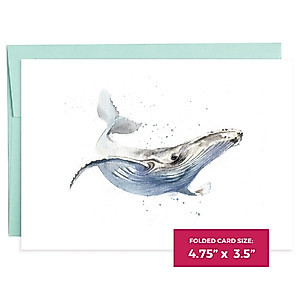 L'apostrophe Marine Life - Blank Note Cards with Envelopes - Blue Whale - Turtle - Narwhal - Penguin - Assorted Set of 16 Animal Greeting Cards for All Occasions - 4.75" x 3.5"