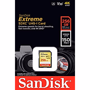 SanDisk 256GB Extreme SDXC UHS-I Memory Card - 150MB/s, C10, U3, V30, 4K UHD, SD Card - SDSDXV5-256G-GNCIN