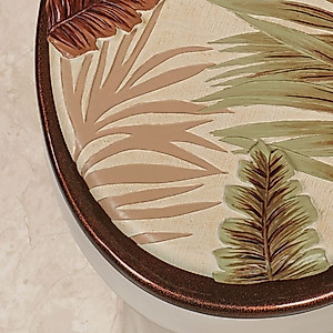 Touch of Class Key West Elongated Toilet Seat Multi Warm - Tropical Style Decor - Painted by Hand - Metal Hinges Rust Resistant - Dimensional Leaves Design - Island Decor for Bathroom