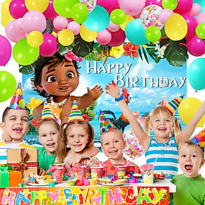 124 PCS Moana Birthday Party Decarotion Supplies,Moana Balloon Garland Arch Kit Baby Moana Banner for Hawaii Moana Theme Birthday Party Supplies Baby Shower Party Decorations