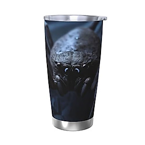 NHJKLWQSZ Black Spider 20oz Stainless Steel Tumbler With Lid And Straw, Double Wall Vacuum Insulated Coffee Mug Travel Cups Leak-Proof Lid For Hot And Cold Drinks, Metal Straws And Brush