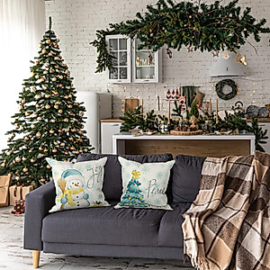 LITIVY Christmas Pillow Covers 18x18 Set of 4 for Xmas Decorative Pillowcase Winter Holiday Throw Cushion Case for Sofa Couch Home Farmhouse Decor (Christmas Tree Snowman Gnome Deer) (18"x18", Blue)