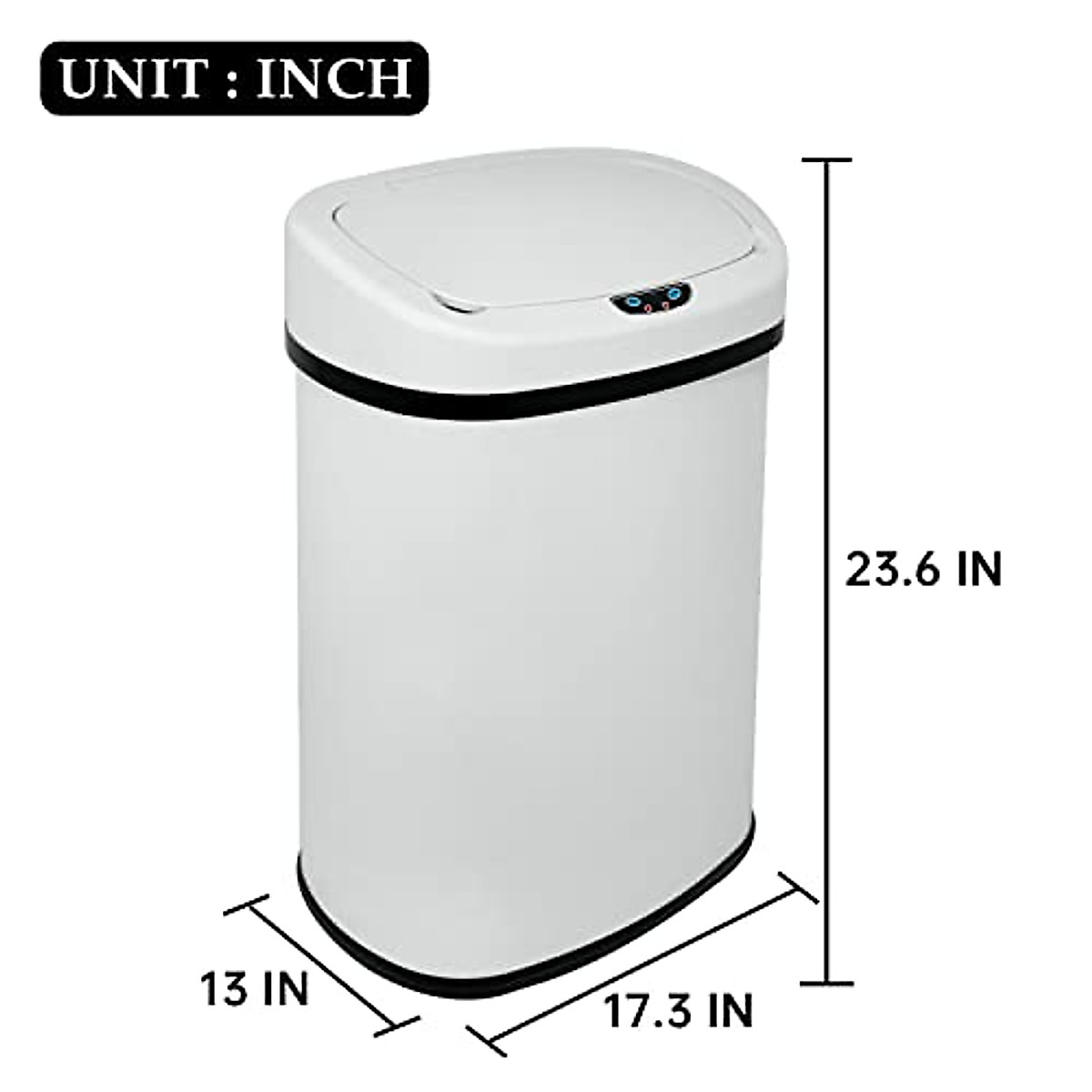 GINMAON Trash Can 13 Gallon Stainless Steel Kitchen Garbage Can with Lid Waterproof Touch Free Large Capacity Rubbish Can for Home Kitchen Office, White