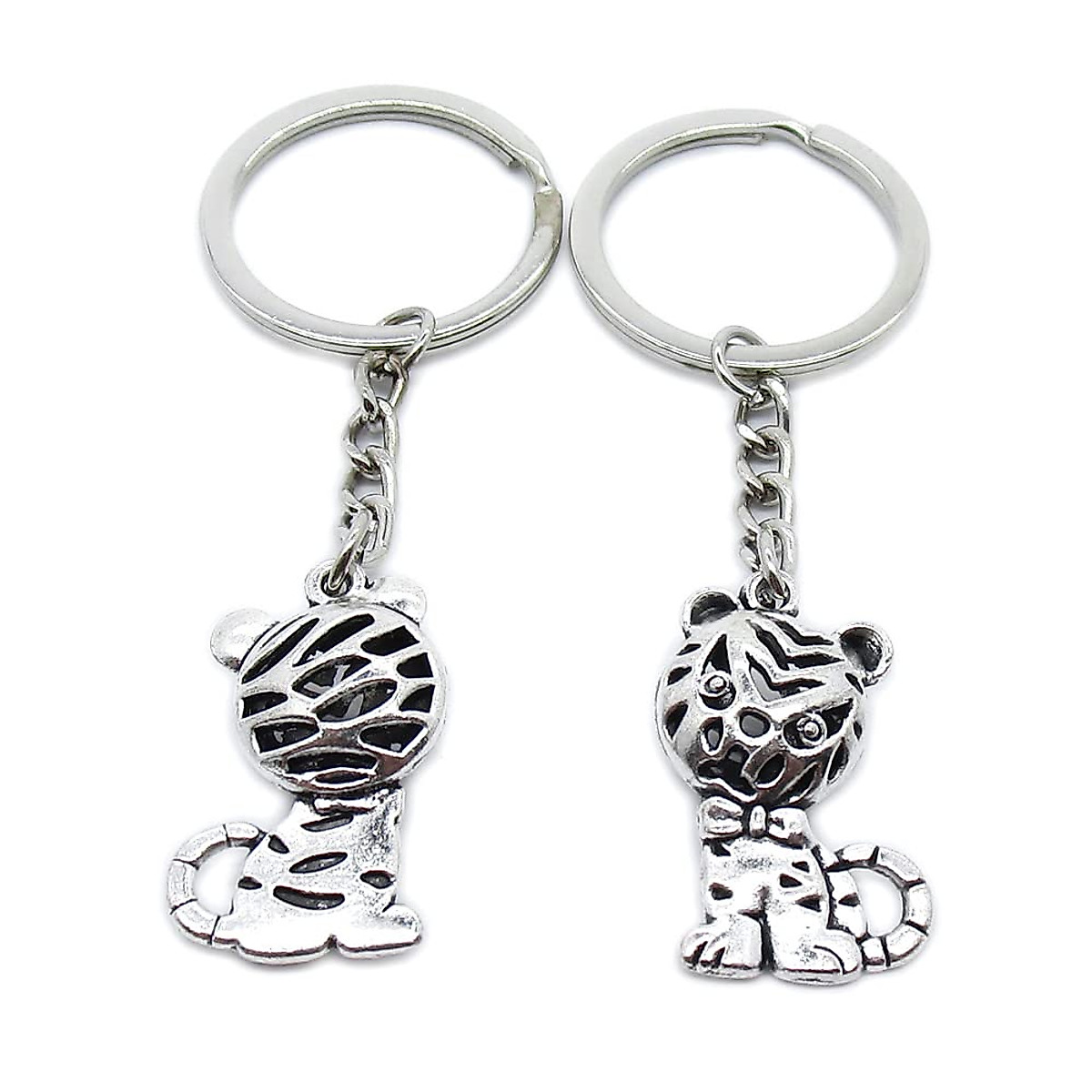 100 Pieces Keychain Keyring Door Car Key Chain Ring Tag Charms Supplies YW6W2B Chinese Zodiac Tiger