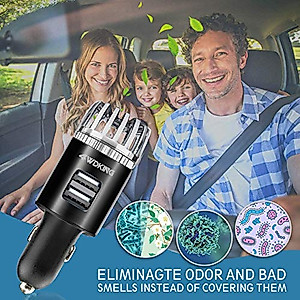 4WDKING Car Air Purifier Ionizer, 12V Plug-in Car Air Freshener Gadgets with Dual USB Charger Removes Cigarette Smoke, Pet and Food Odor, Ionic Ozone (Black)