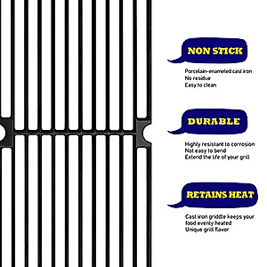 GGC Grill Grates Replacement for Brinkmann 810-8410-F, 810-2410-S, 810-2511-S, 810-2512-S, 810-8411-5, 810-9415-W and Others, 3 PCS Porcelain Coated Cast Iron Cooking Grate(17 3/4" x 8 15/16")